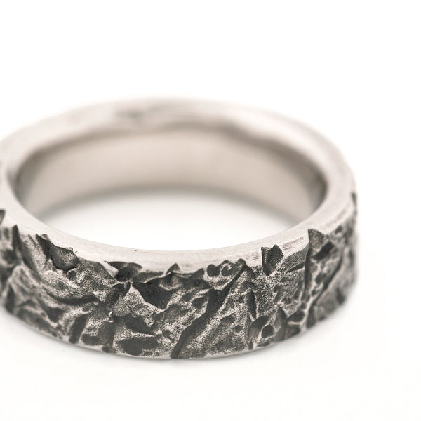 Oxidized Cobalt Chrome Band with Bark Texture - John Paul Designs