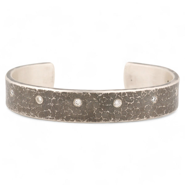 Incredible Sterling Silver Textured Cuff with Ideal Cut Diamonds - John ...