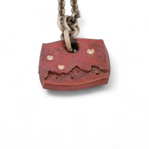 Forged Copper with Mountain Range and Three Diamonds - John Paul Designs