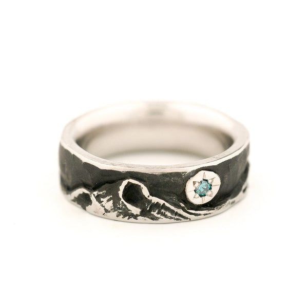 Cascades Mountain Range Cobalt Chromium Ring with a Blue Diamond - John ...
