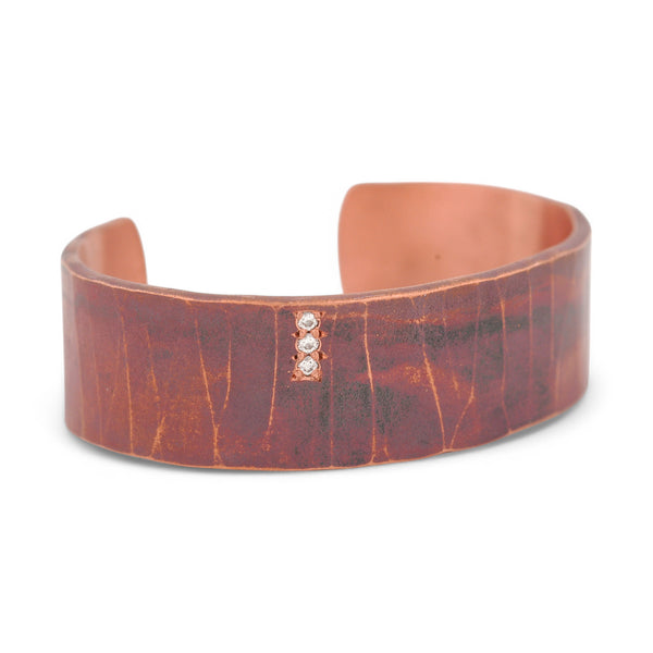 Cherry Red Copper Cuff with Ideal Cut Diamonds - John Paul Designs
