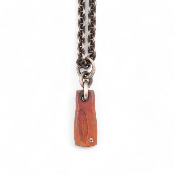Forged Copper Feather Pendant with Ideal Cut Diamond - John Paul Designs